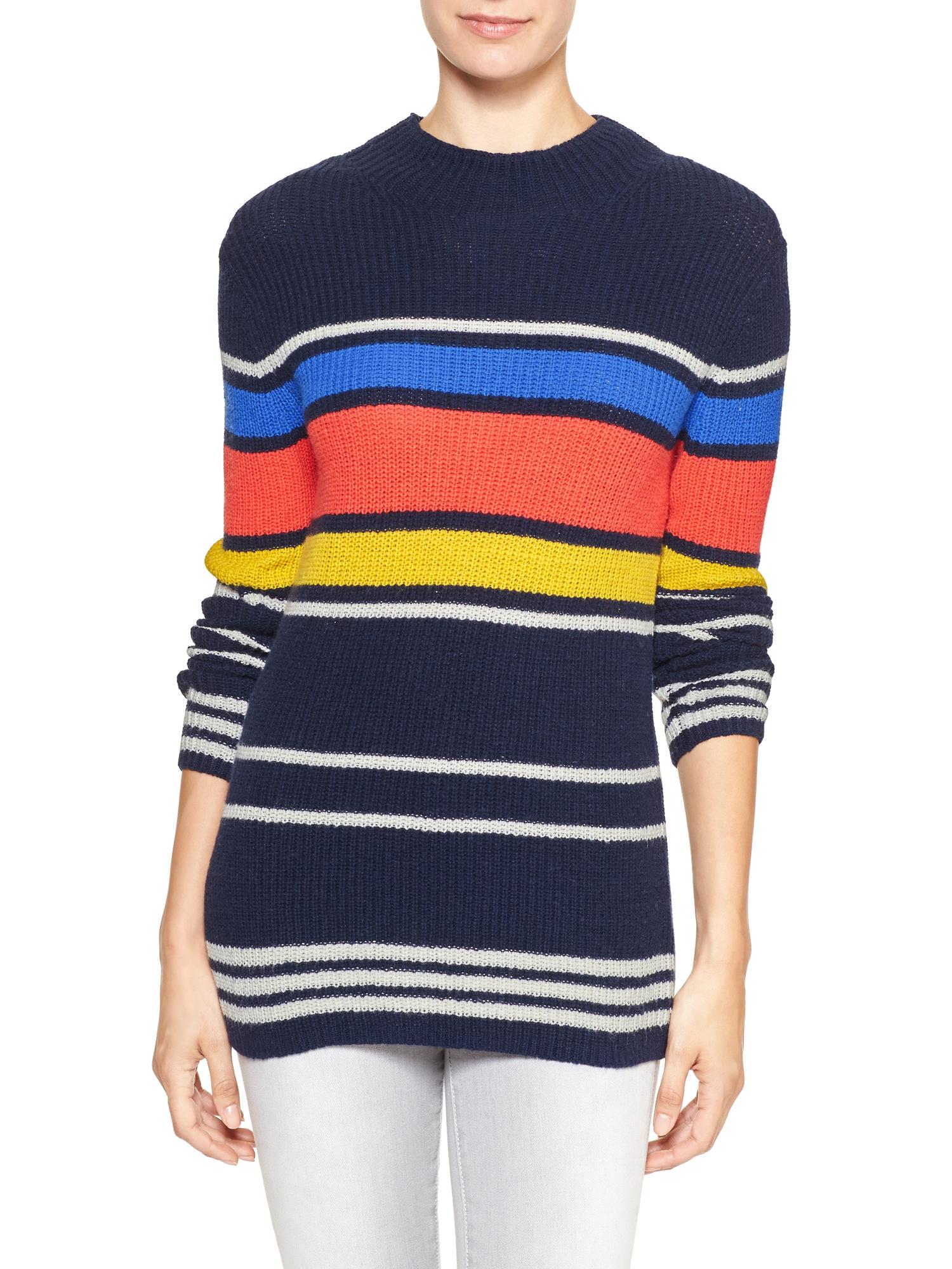 Long multi-stripe mockneck sweater | Gap Factory