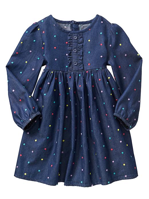 Embroidered chambray dot dress | Gap Factory