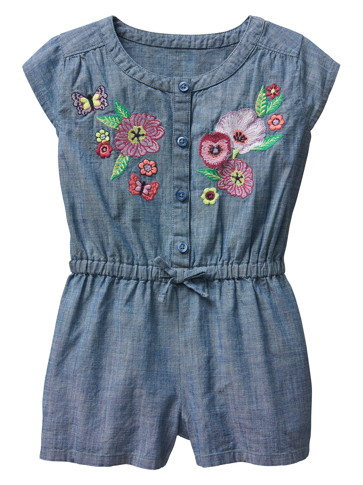 Embroidered chambray romper | Gap Factory
