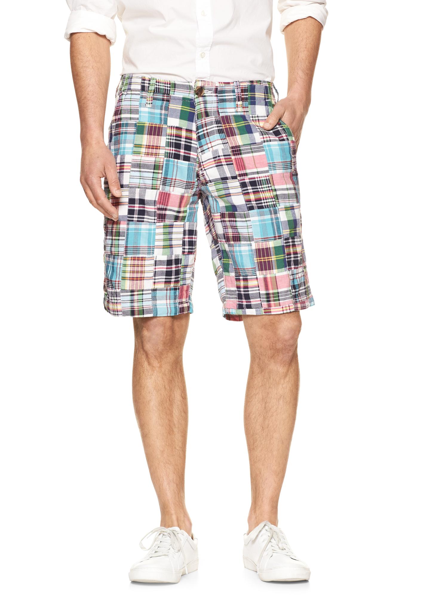 Lived-in plaid patchwork shorts | Gap Factory
