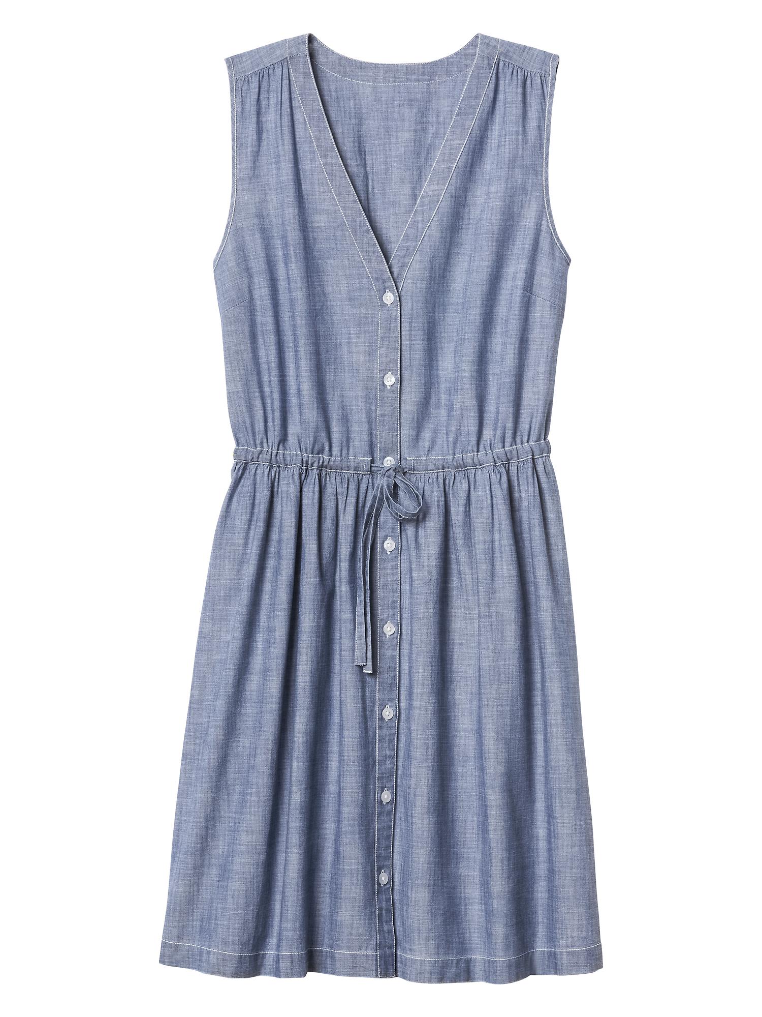 Chambray cinch-waist dress | Gap Factory