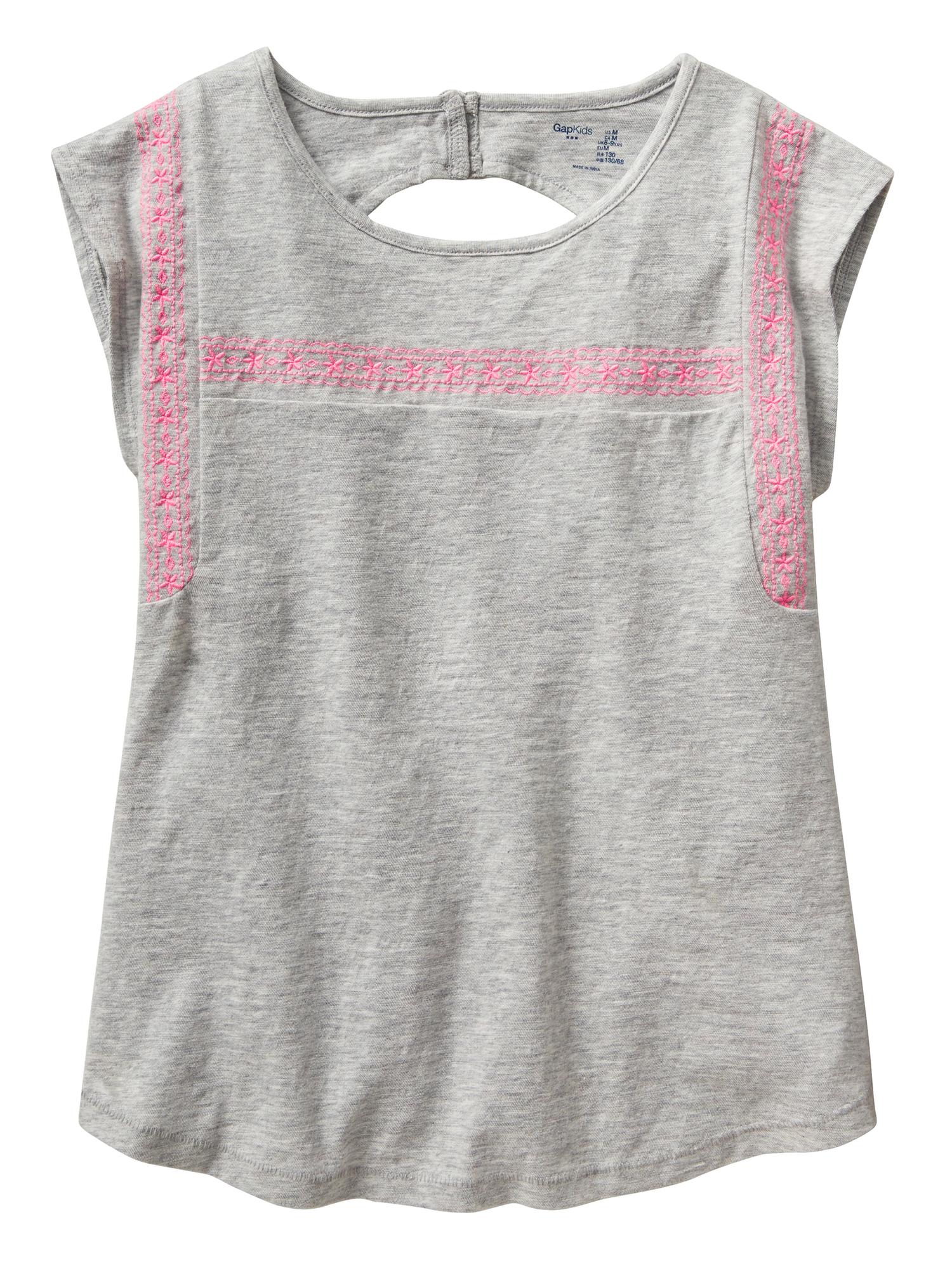 Embroidered keyhole cap-sleeve tee | Gap Factory