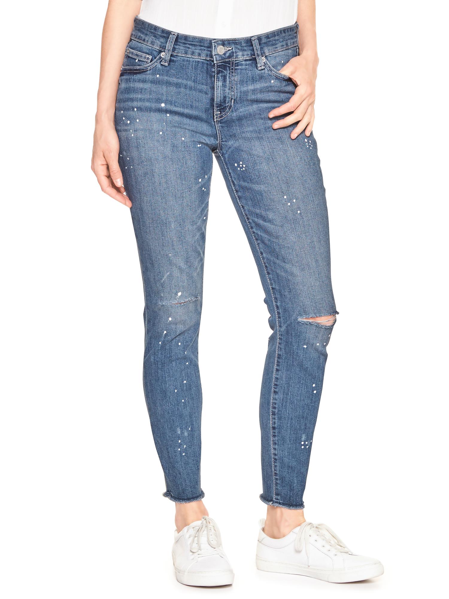 Mid rise destructed paint splatter jegging skimmer | Gap Factory