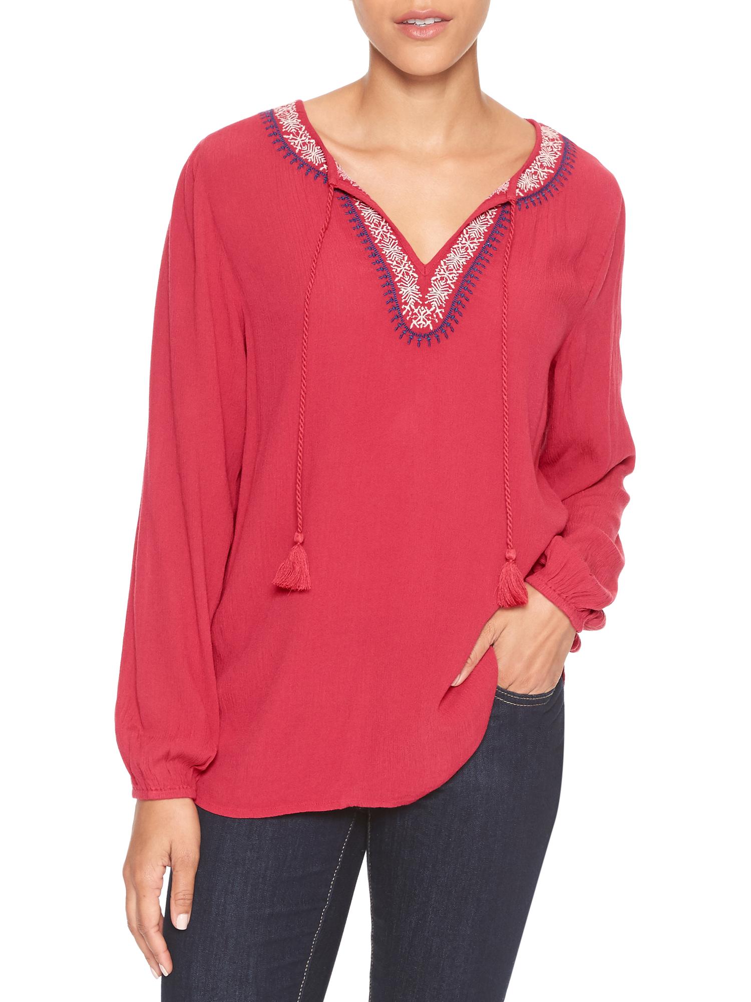 Embroidered long-sleeve popover top | Gap Factory