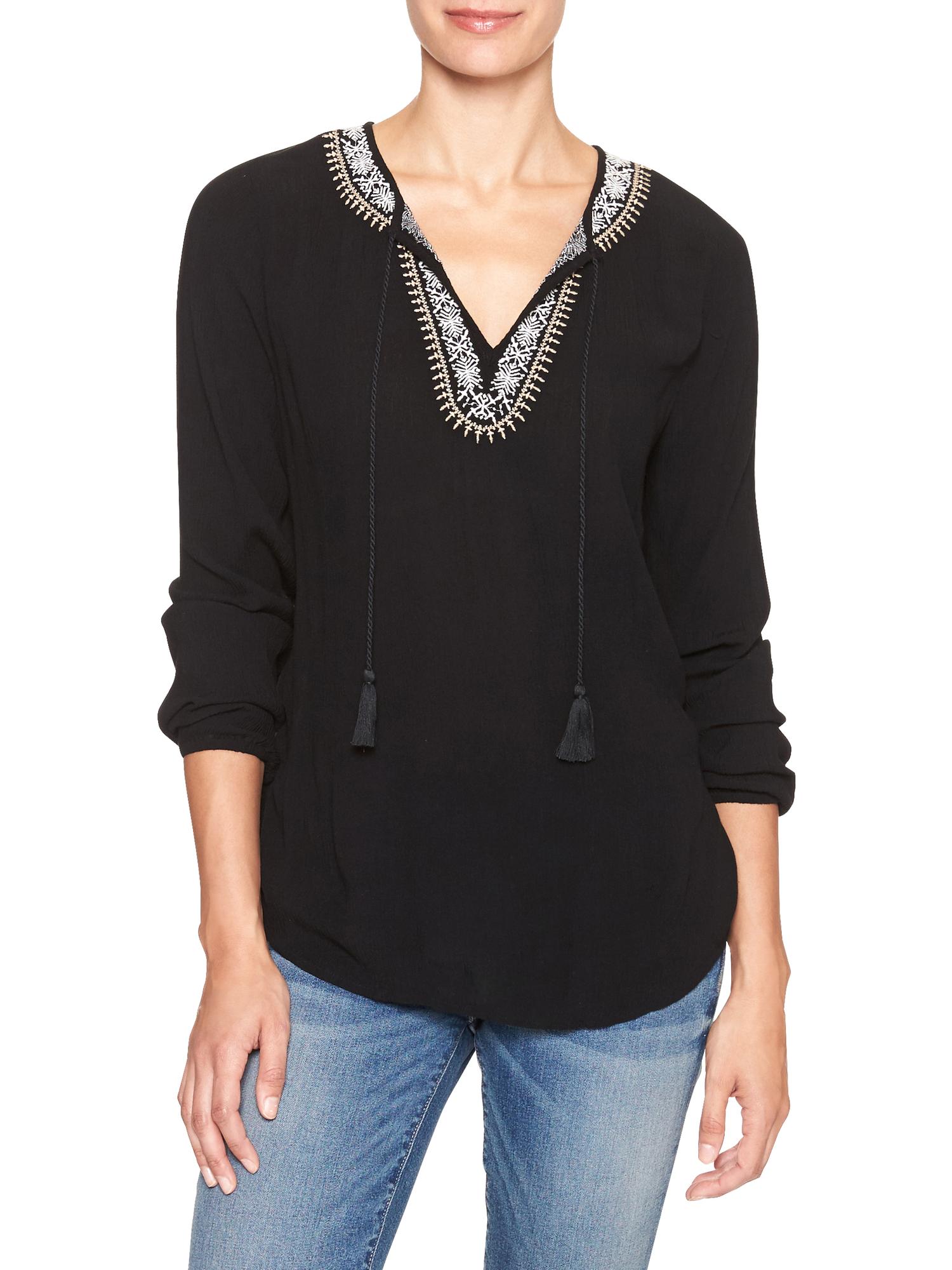 Embroidered long-sleeve popover top | Gap Factory