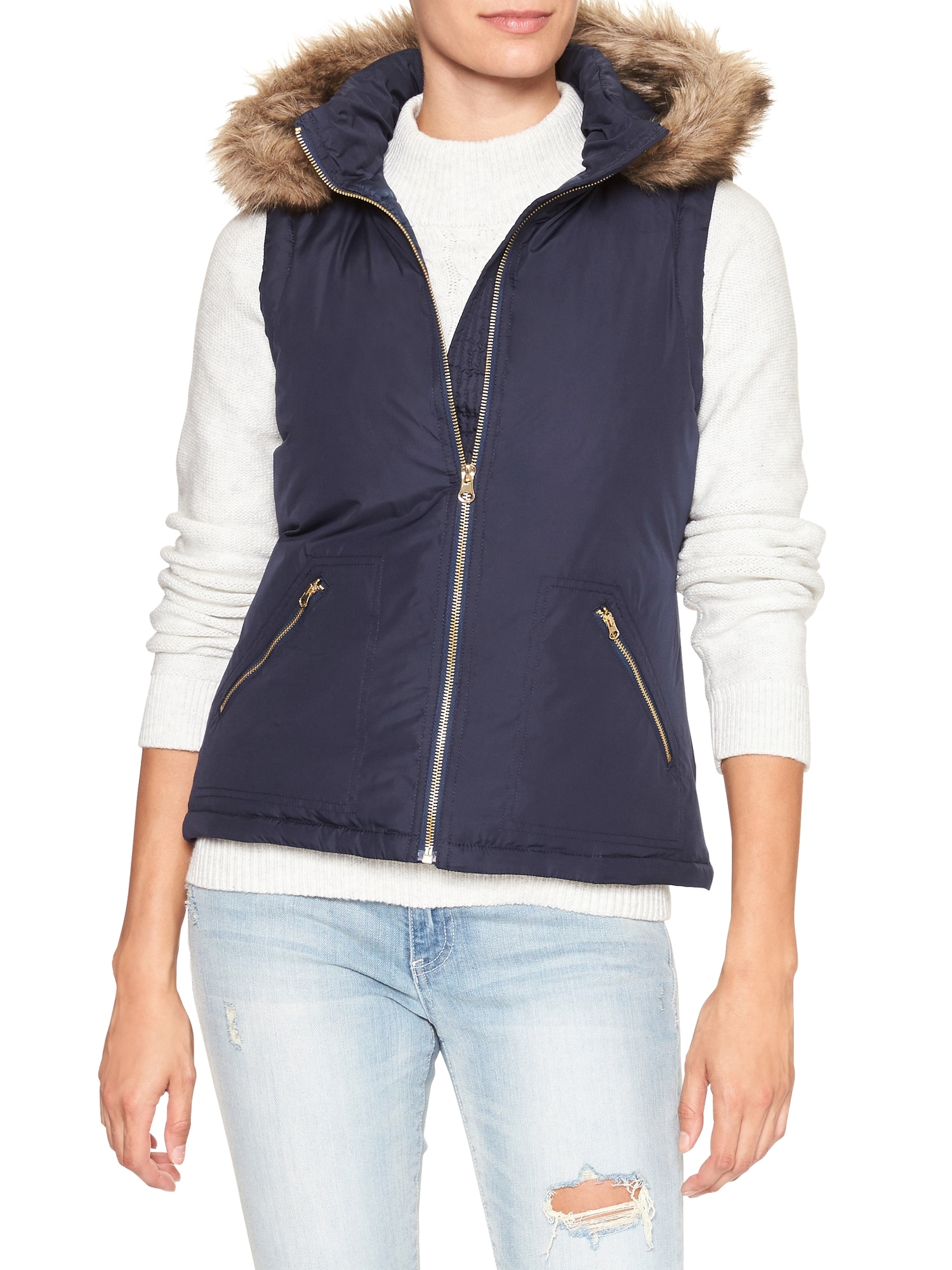 Warmest faux-fur hooded vest | Gap Factory
