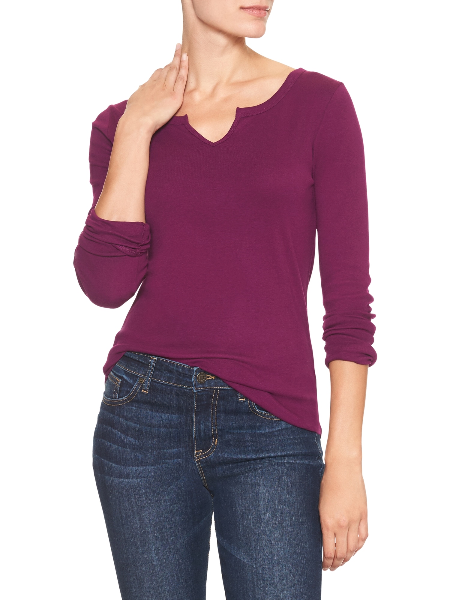 Split-neck long-sleeve tee | Gap Factory