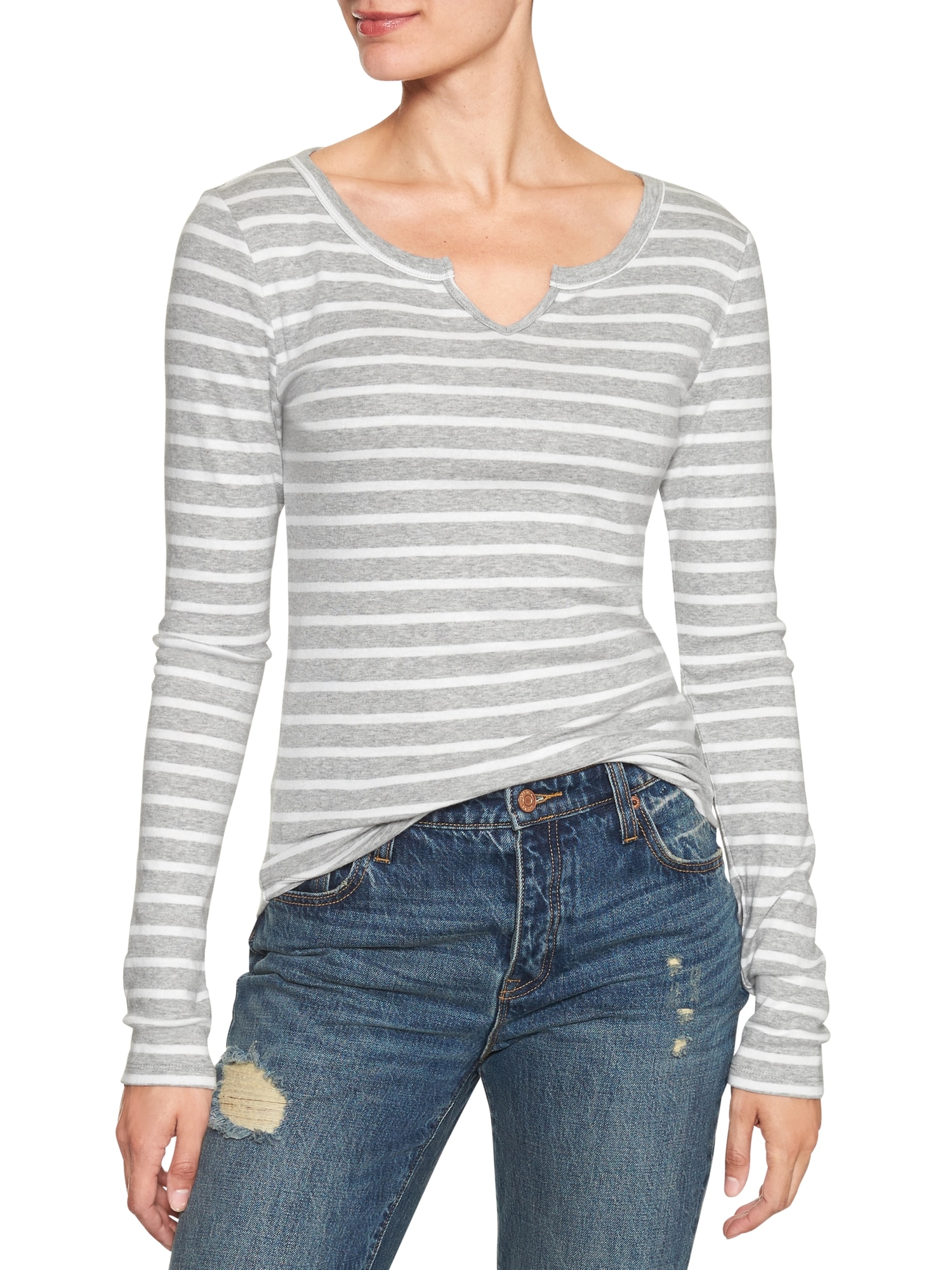 Favorite stripe split-neck long-sleeve tee | Gap Factory