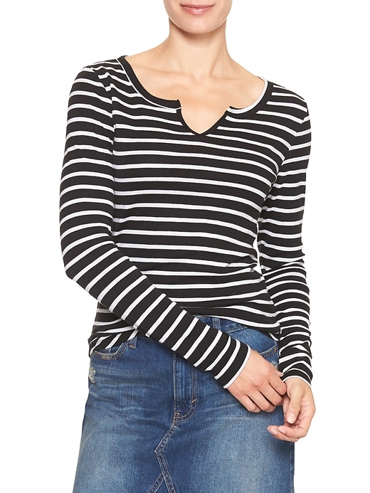 Favorite stripe split-neck long-sleeve tee | Gap Factory