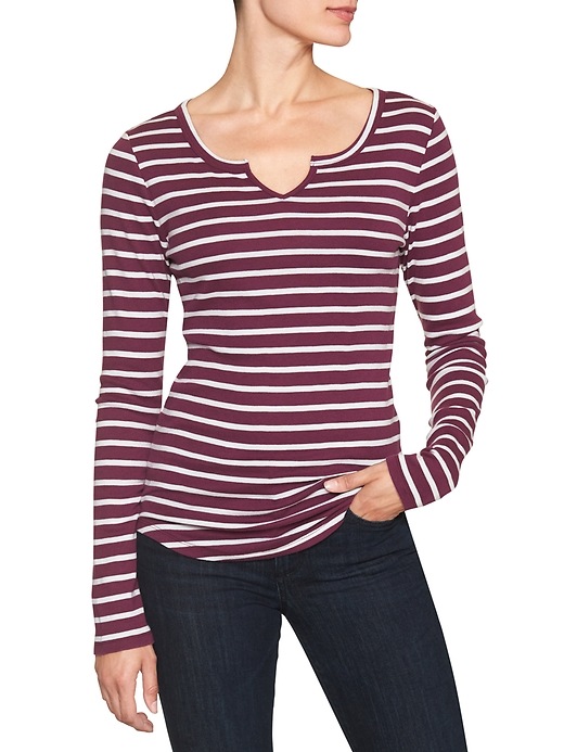 Favorite stripe split-neck long-sleeve tee | Gap Factory