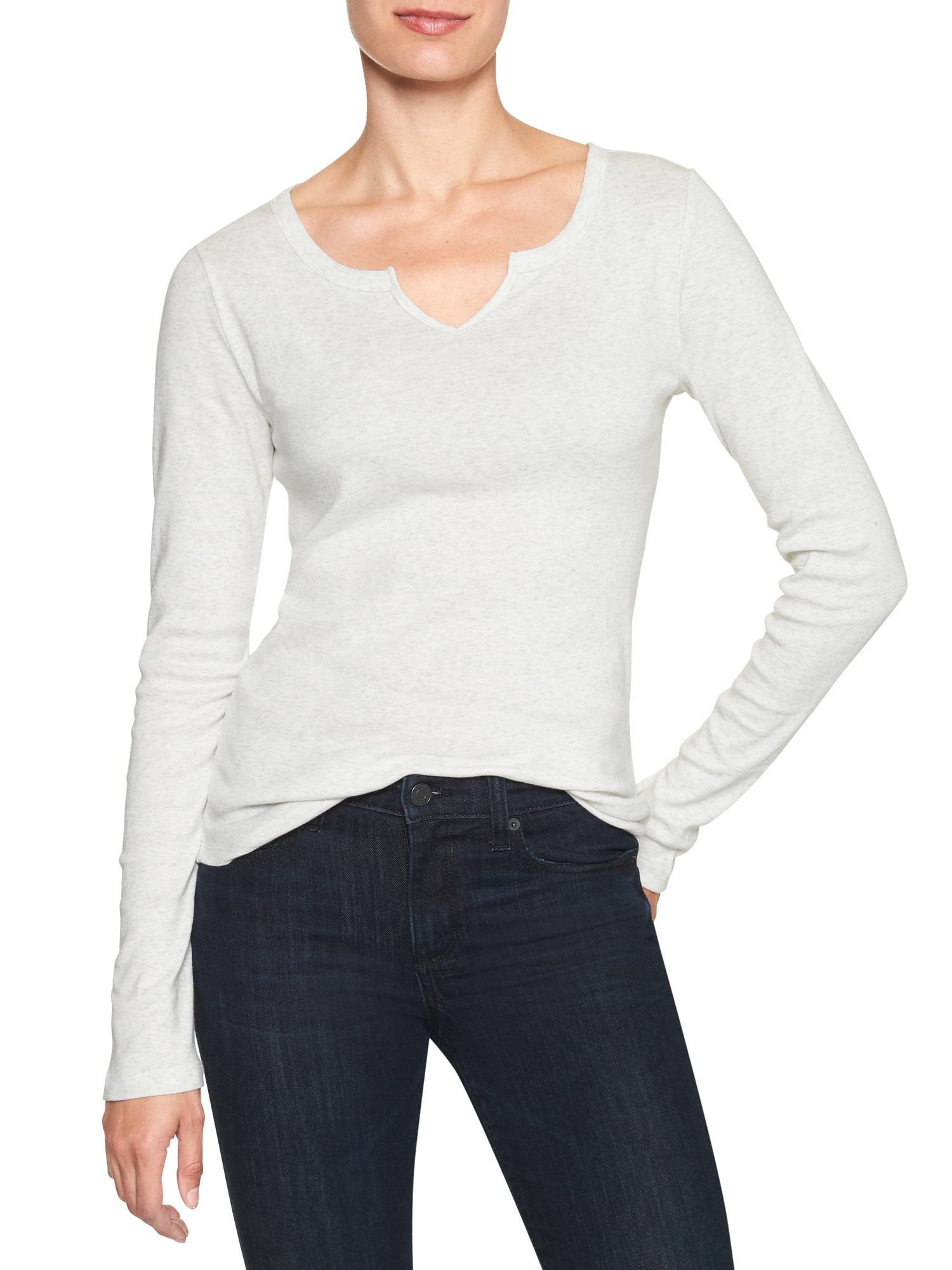 Split-neck long-sleeve tee | Gap Factory