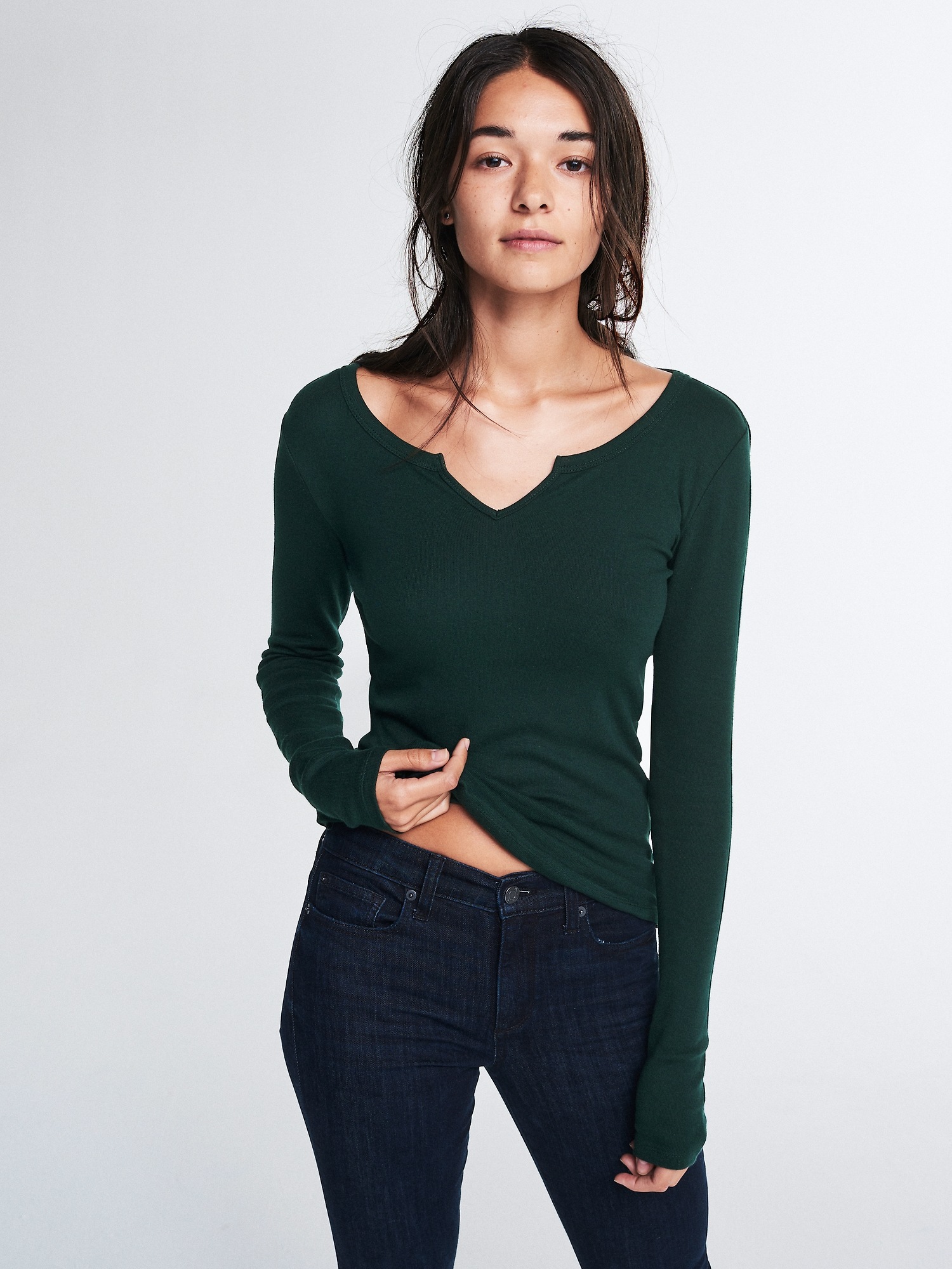 Split-neck long-sleeve tee | Gap Factory