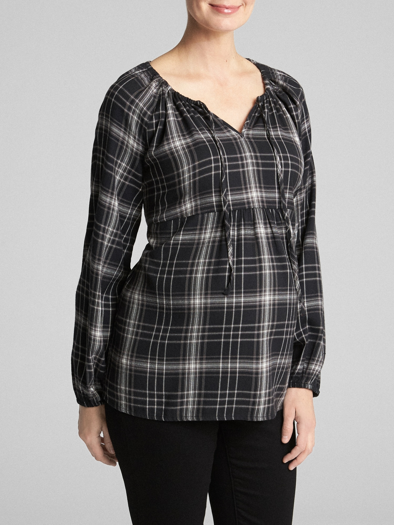 Maternity Plaid Split-Neck Blouse | Gap Factory