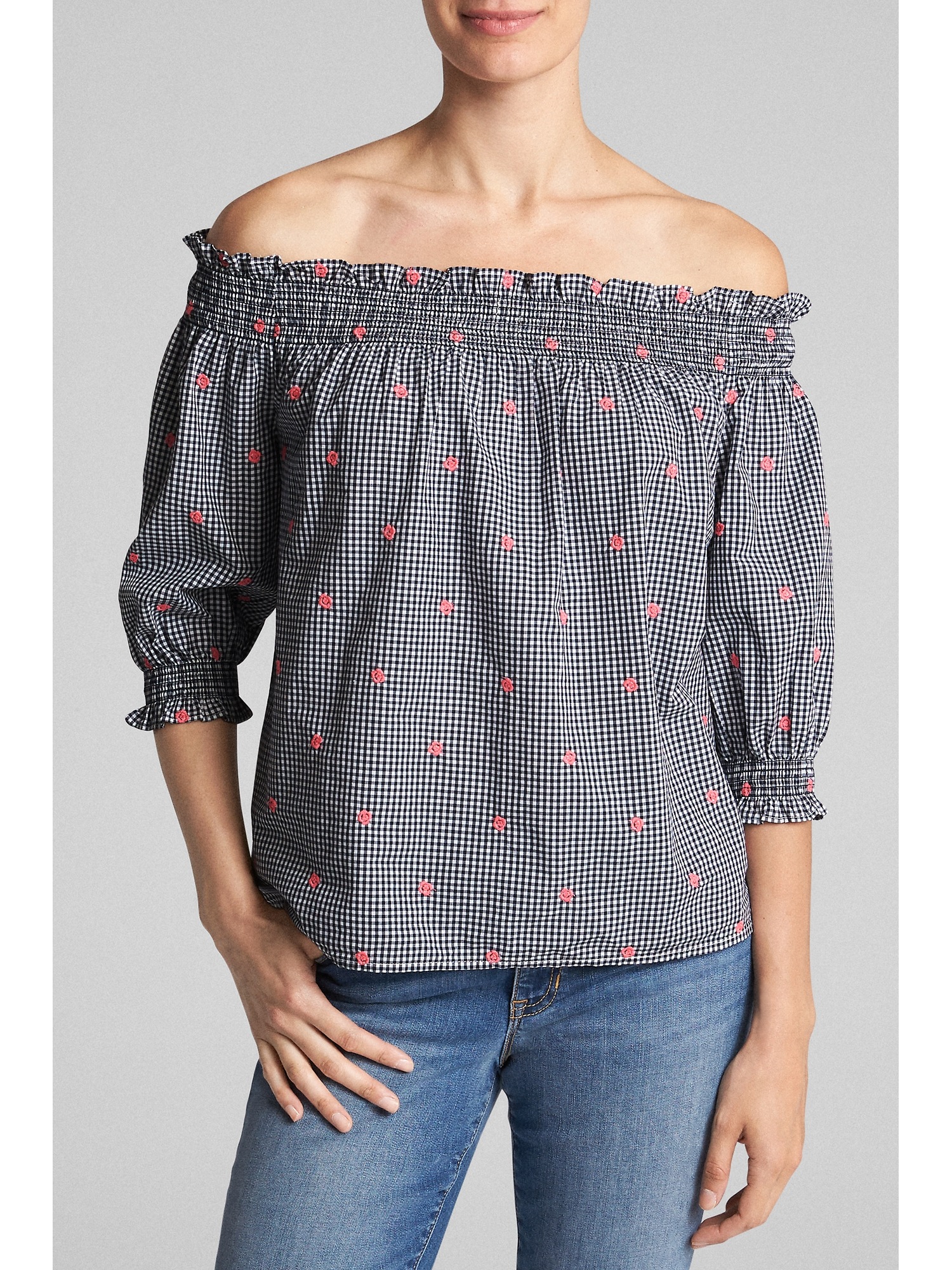 Three-Quarter Print Off-Shoulder Top | Gap Factory