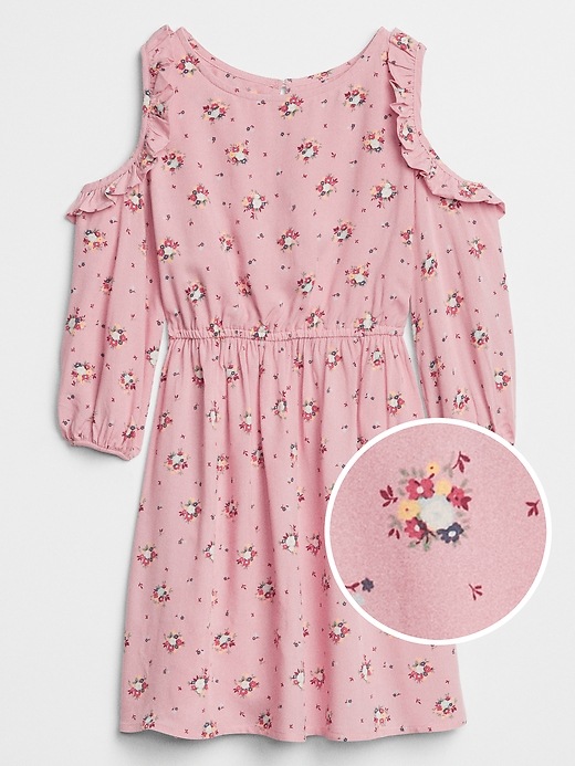 Print Ruffle Open-Shoulder Dress | Gap Factory