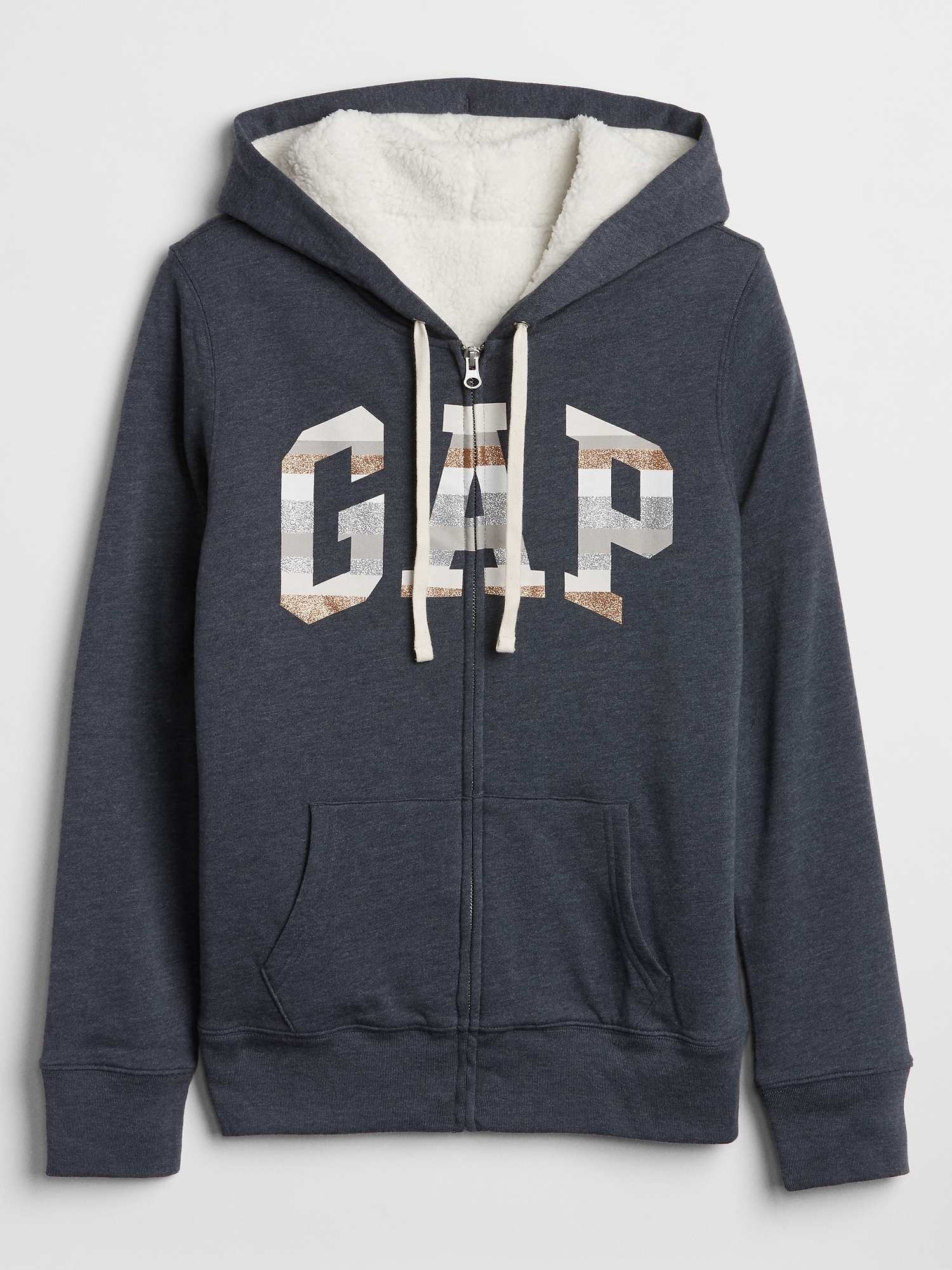 Stripe Gap Logo Sherpa-Lined Full-Zip Hoodie | Gap Factory