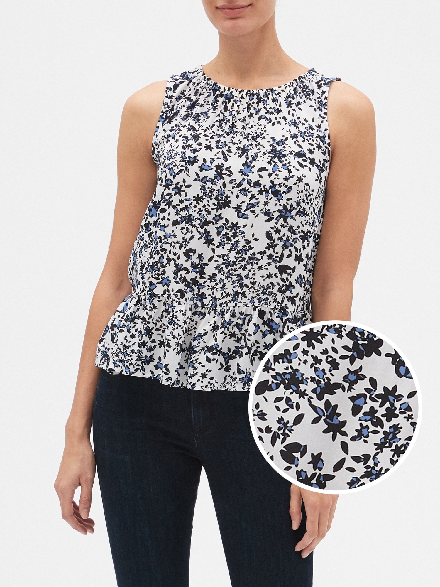Print Sleeveless Shirred Ruffle-Hem Top | Gap Factory