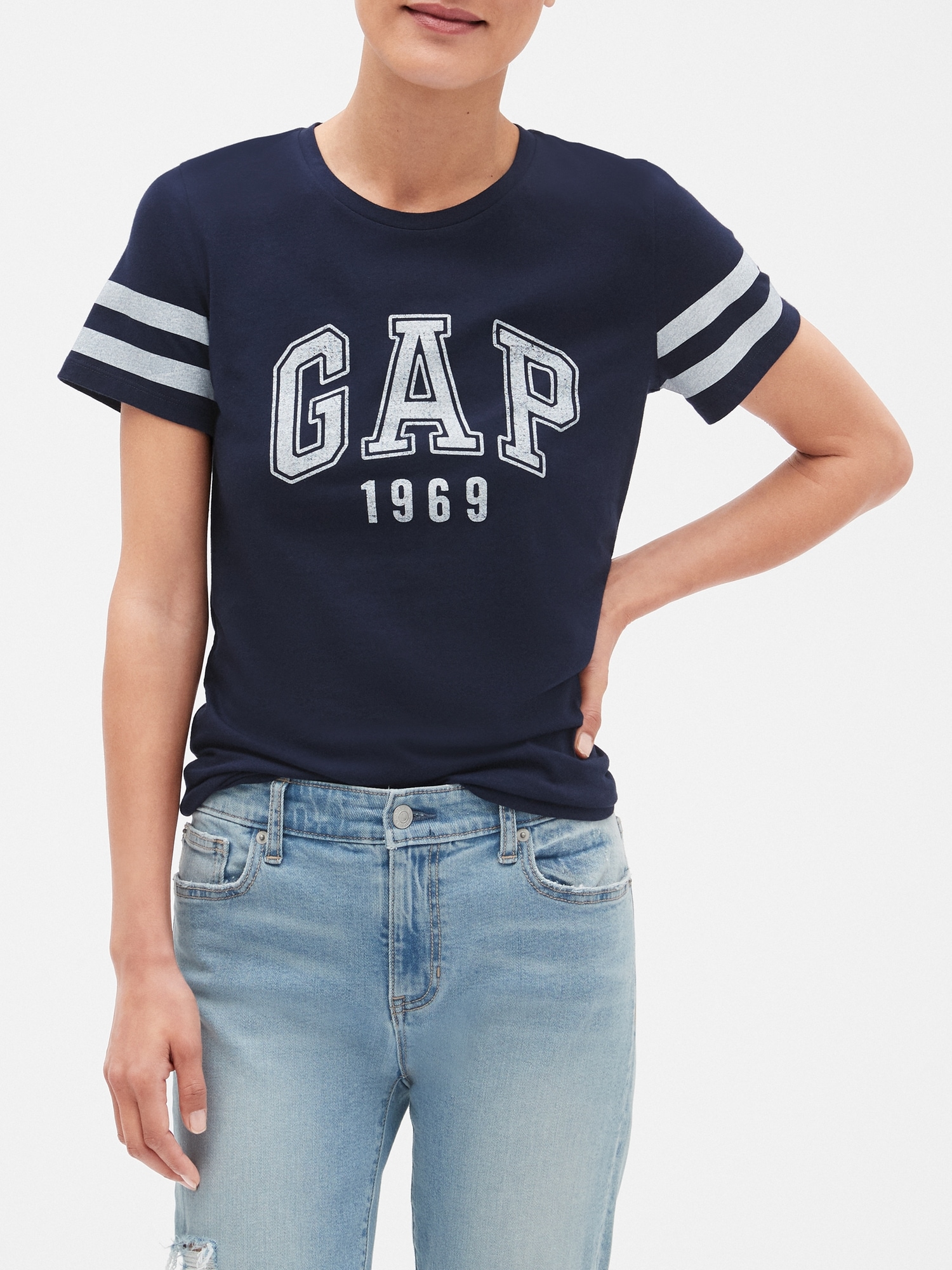 Contrast-Stripe Gap Logo Crewneck T-Shirt | Gap Factory Contrast-Stripe Gap Logo Crewneck T-Shirt | Gap Factory