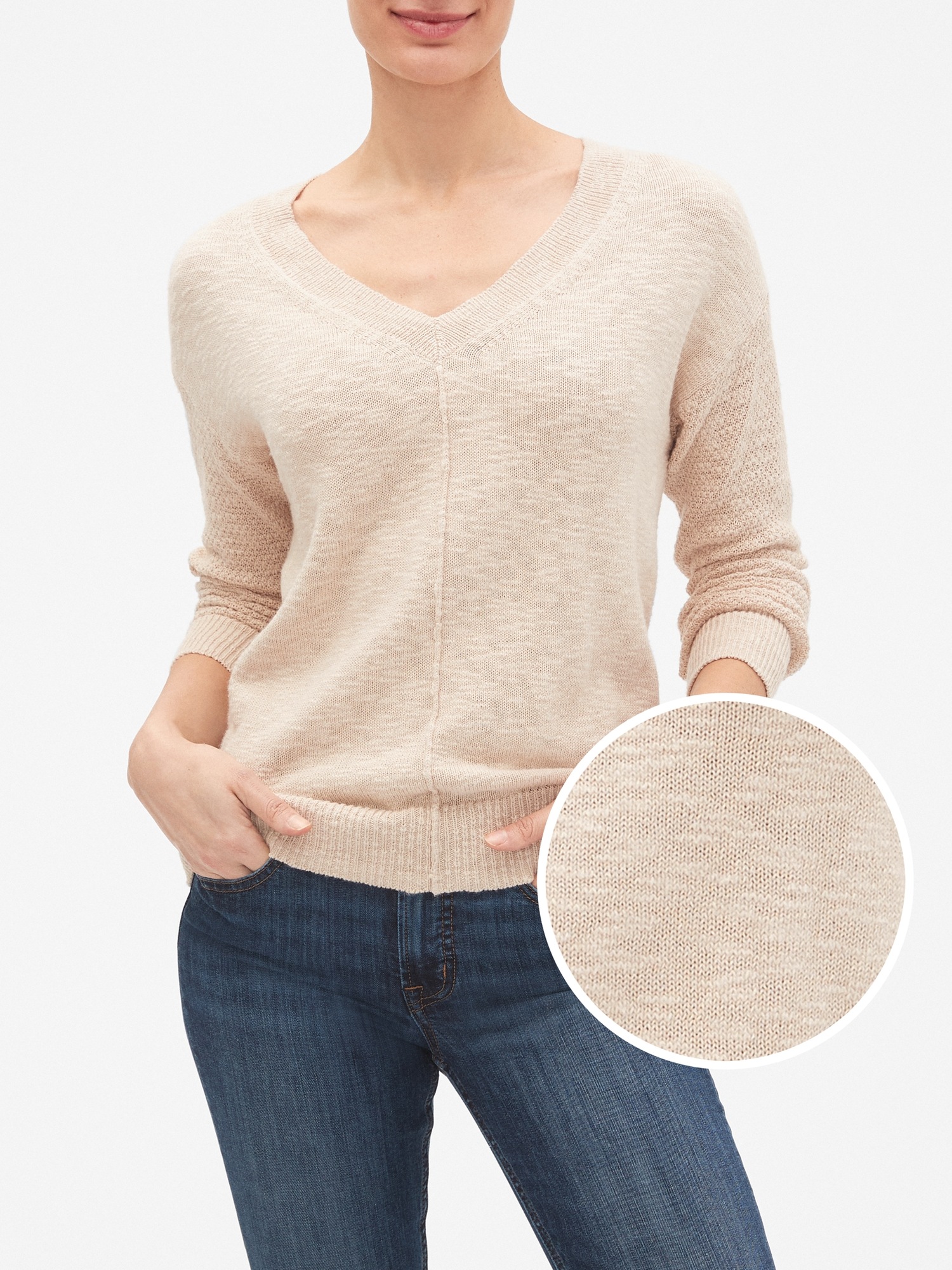 V-Neck Drop-Shoulder Sweater in Slub | Gap Factory