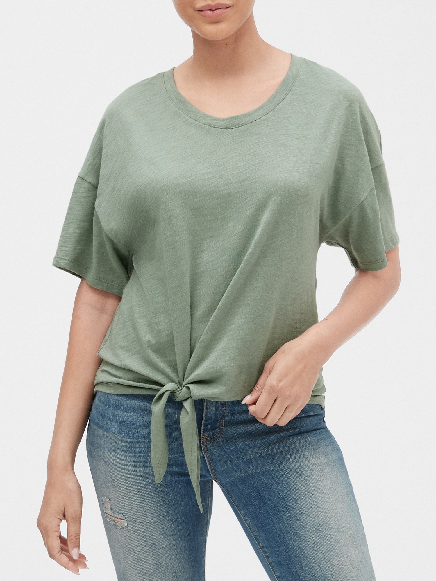 Easy Tie-Front T-Shirt in Slub | Gap Factory