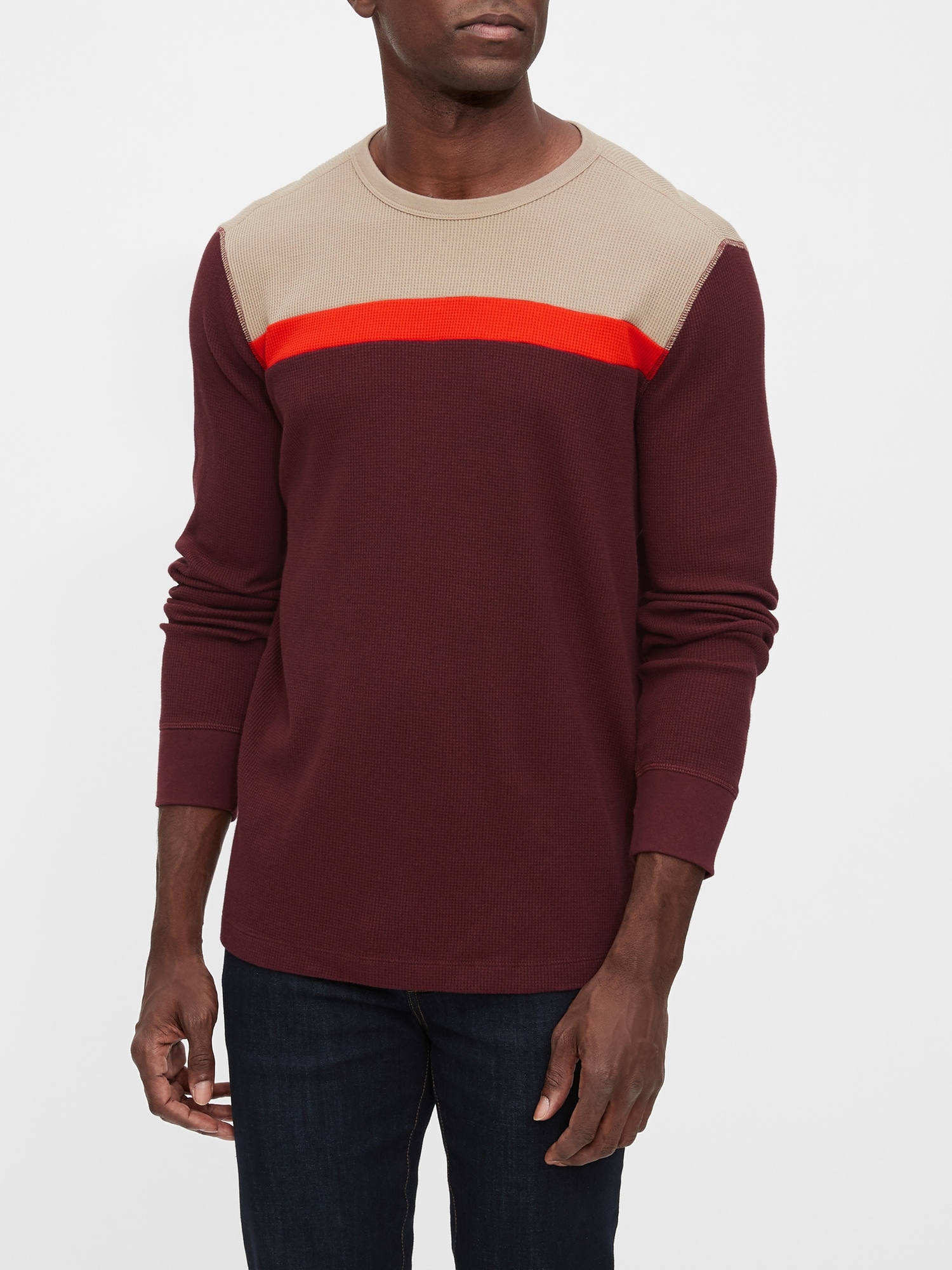 Waffle-Knit Colorblock Crew | Gap Factory