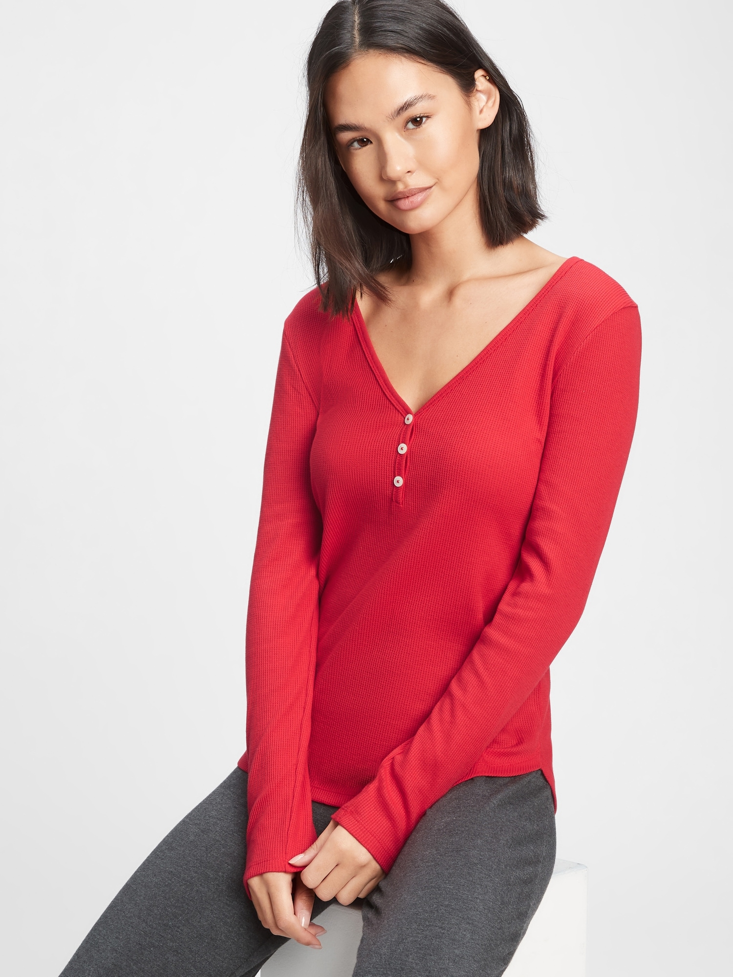 Waffle Knit Henley T Shirt Gap Factory