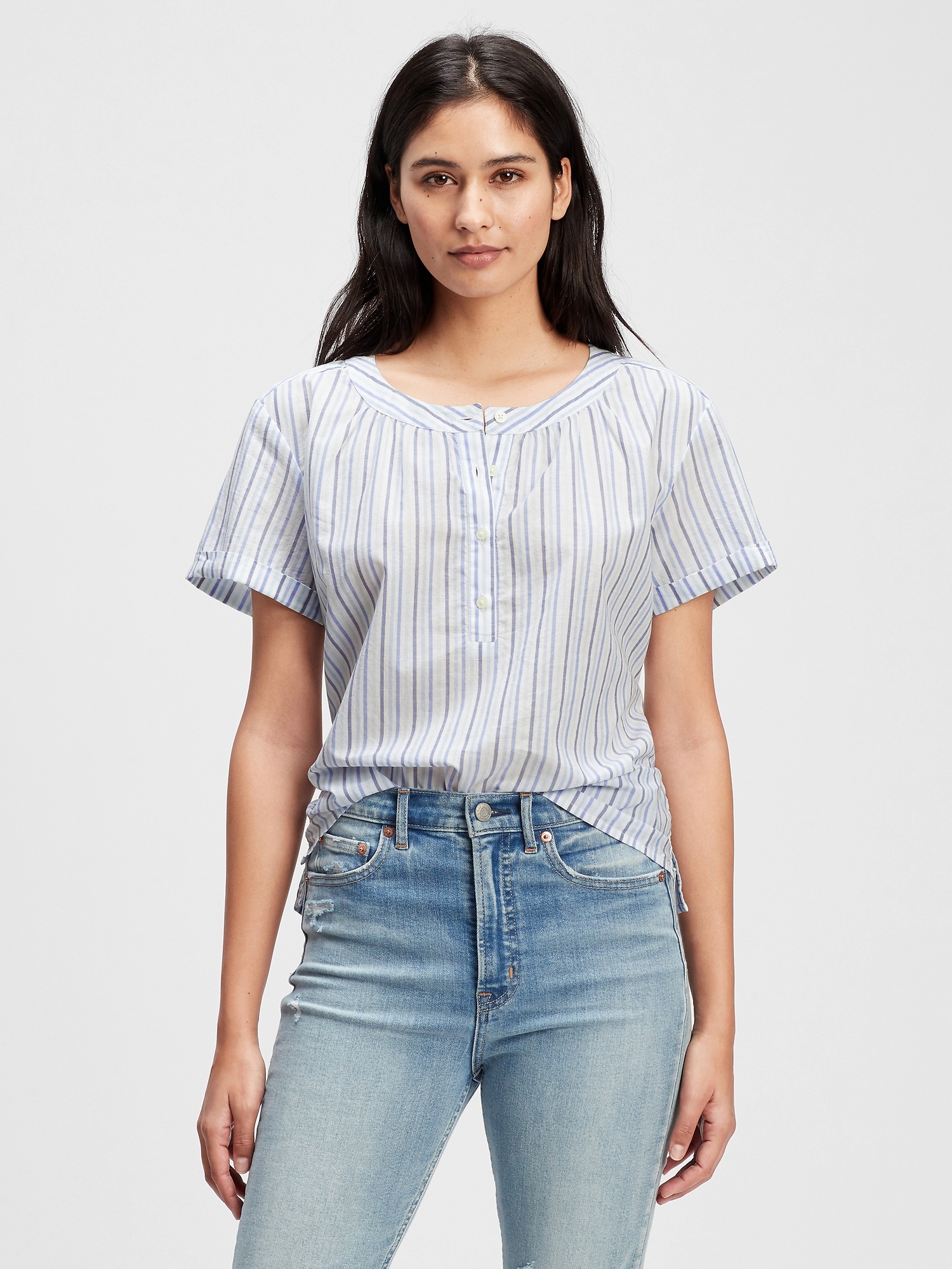 Roll Sleeve Button Front Top | Gap Factory