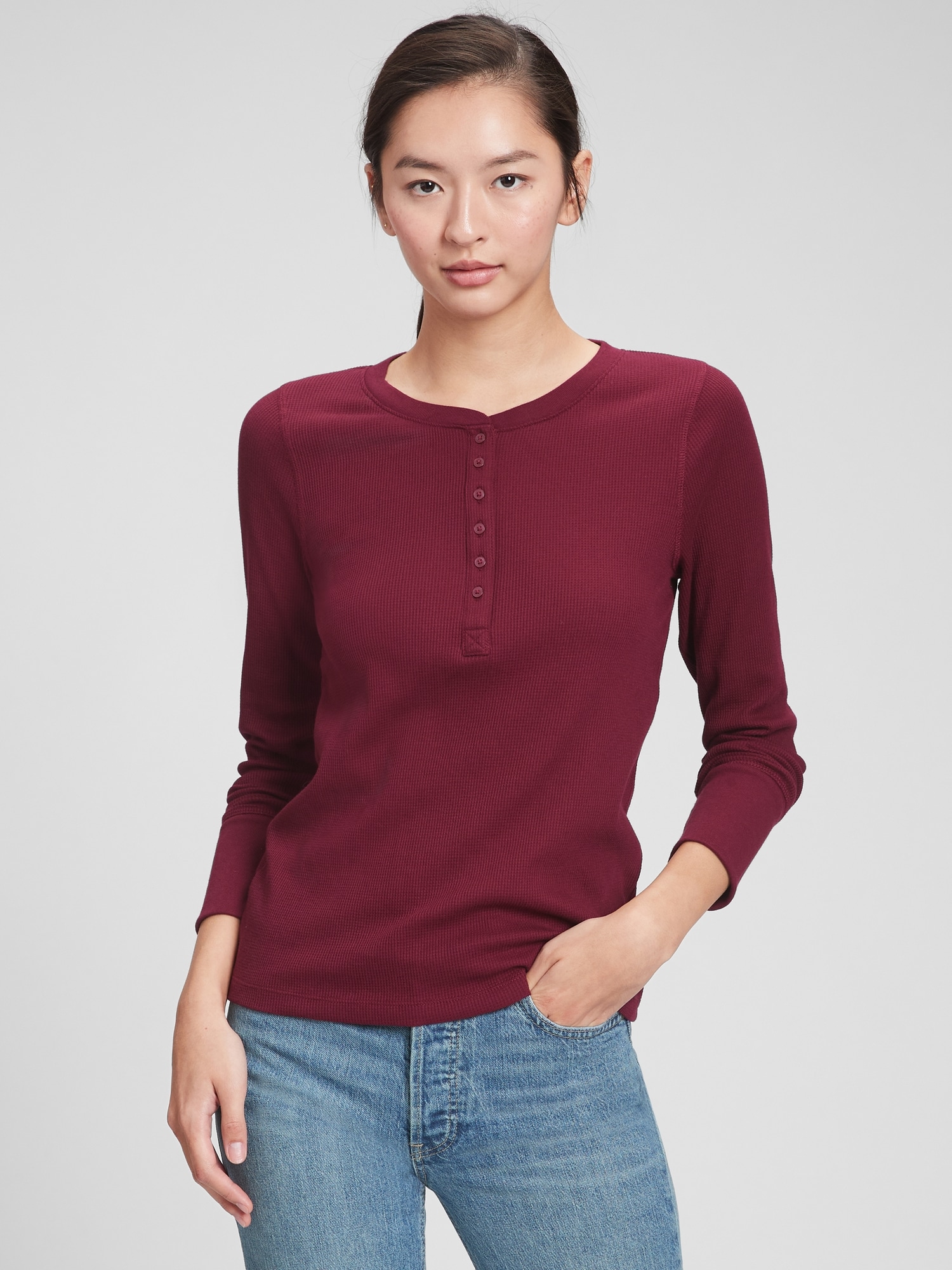 Waffle Knit Henley T Shirt Gap Factory