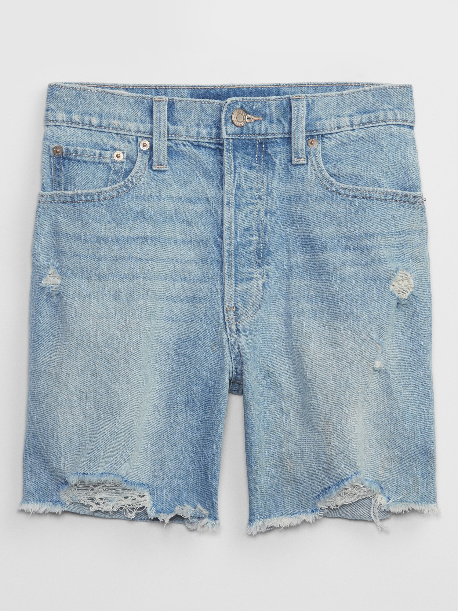 6" High Rise Destructed Cheeky Midi Denim Shorts with Washwell | Gap ...