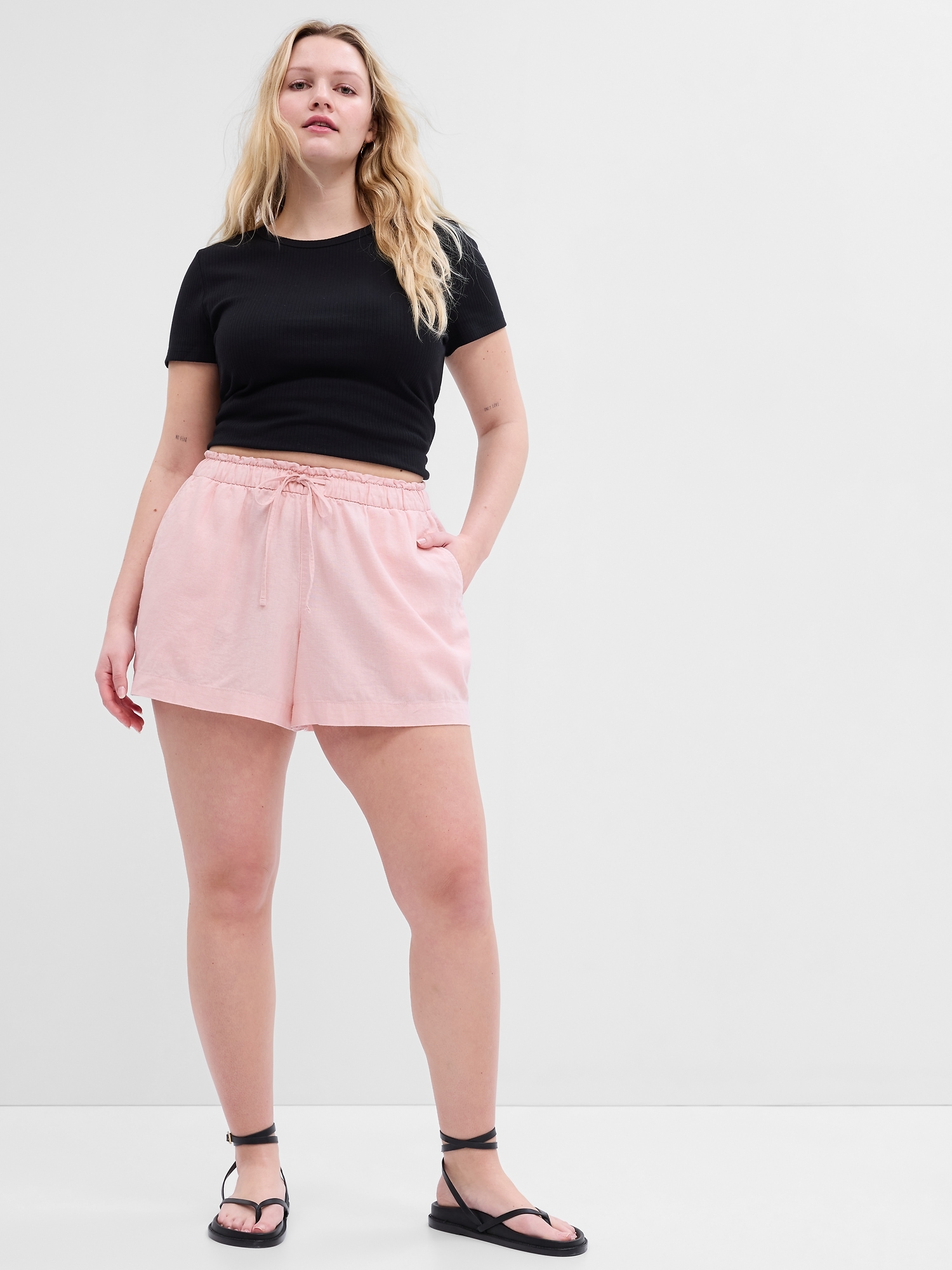 4" Mid Rise Linen-Blend Pull-On Shorts | Gap Factory