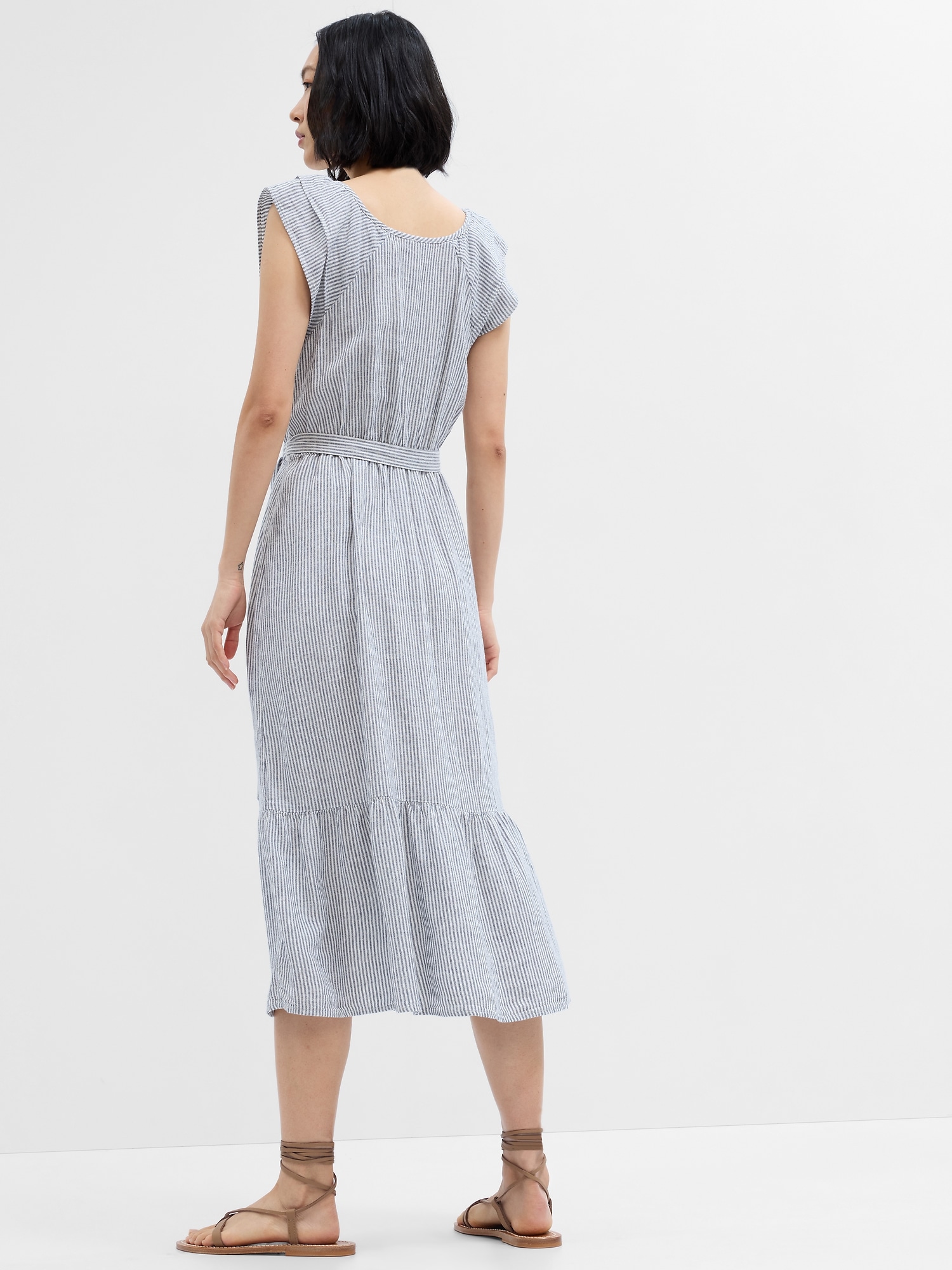 Linen Flutter Sleeve Midi Dress | Gap Factory