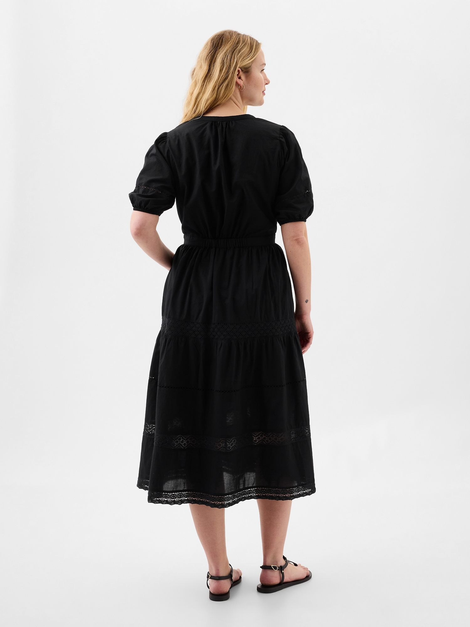 Puff Sleeve Lace Midi Dress Gap Factory