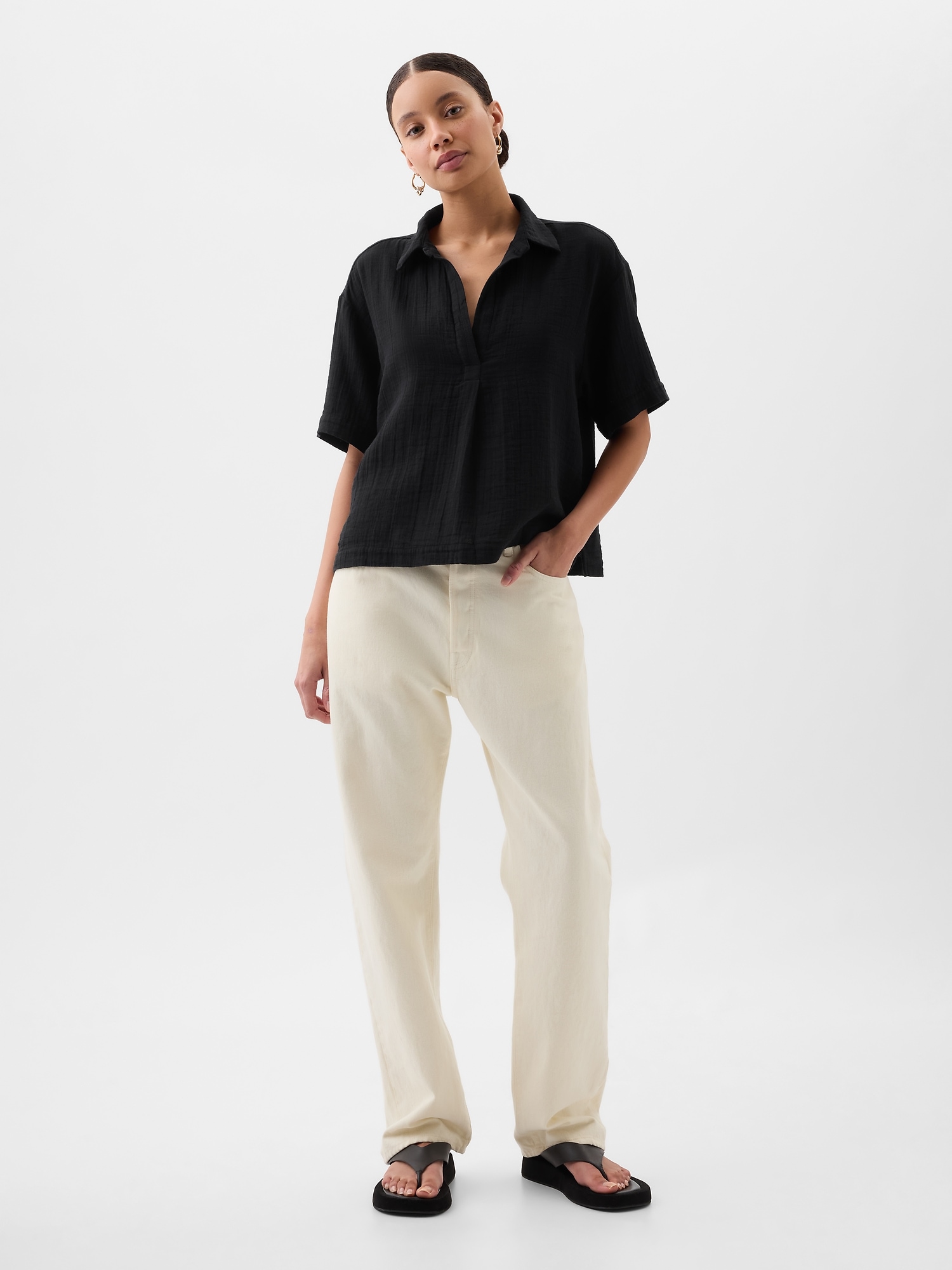 Relaxed Gauze Popover Top | Gap Factory