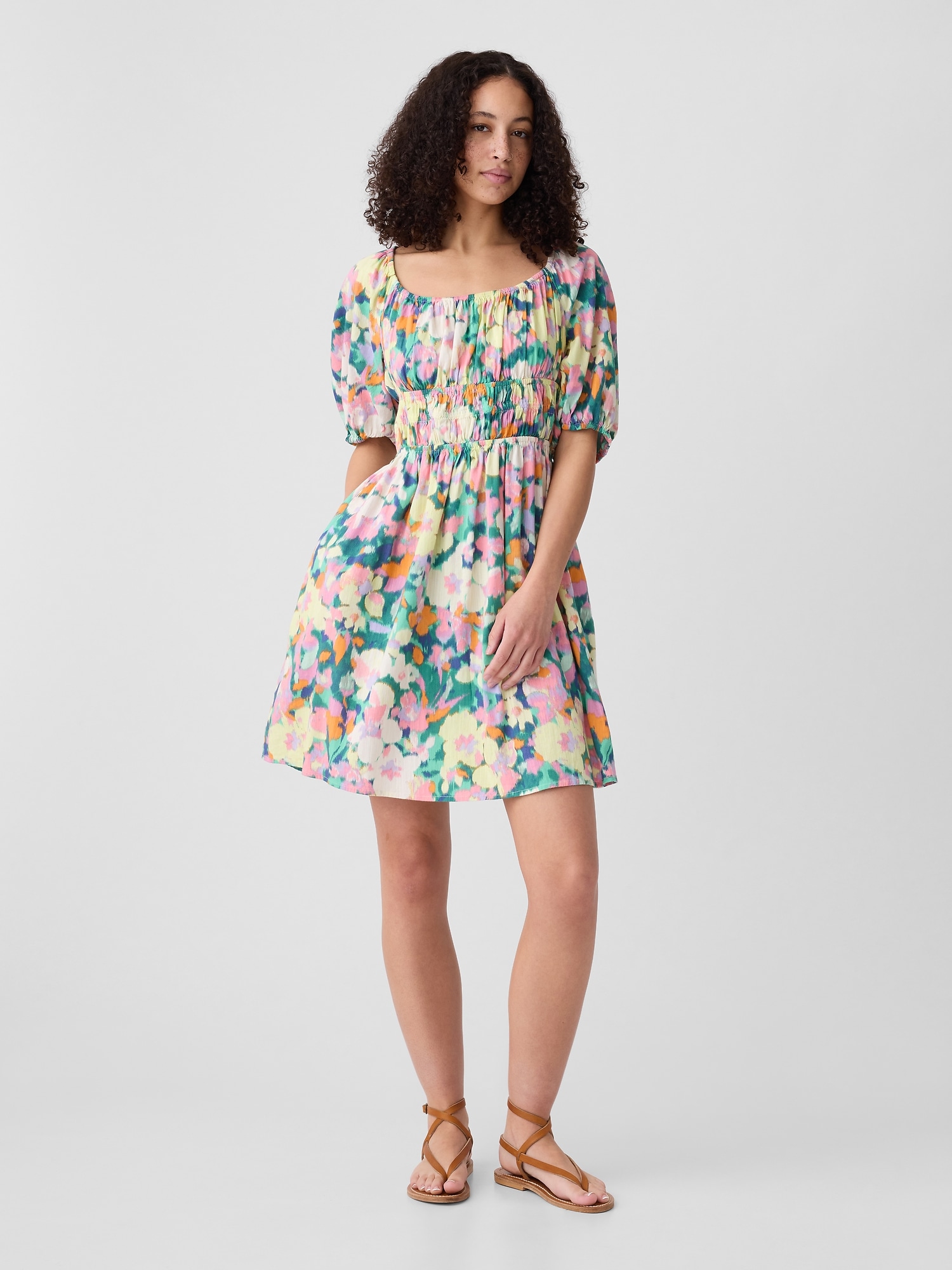 Gauze Smocked Squareneck Mini Dress Gap Factory