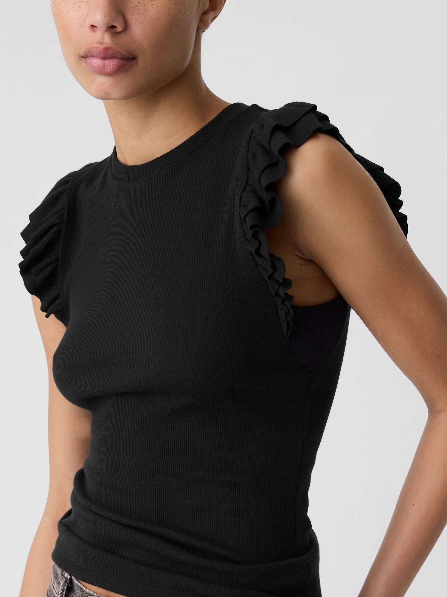 Ribbed Flutter Sleeve Top | Gap Factory