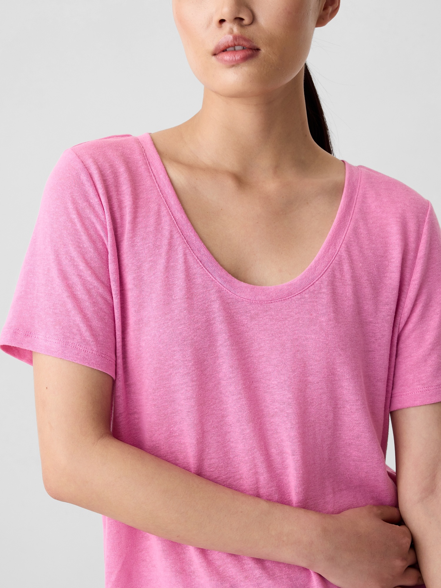 Relaxed Stripe Linen Blend Scoopneck T Shirt Gap Factory