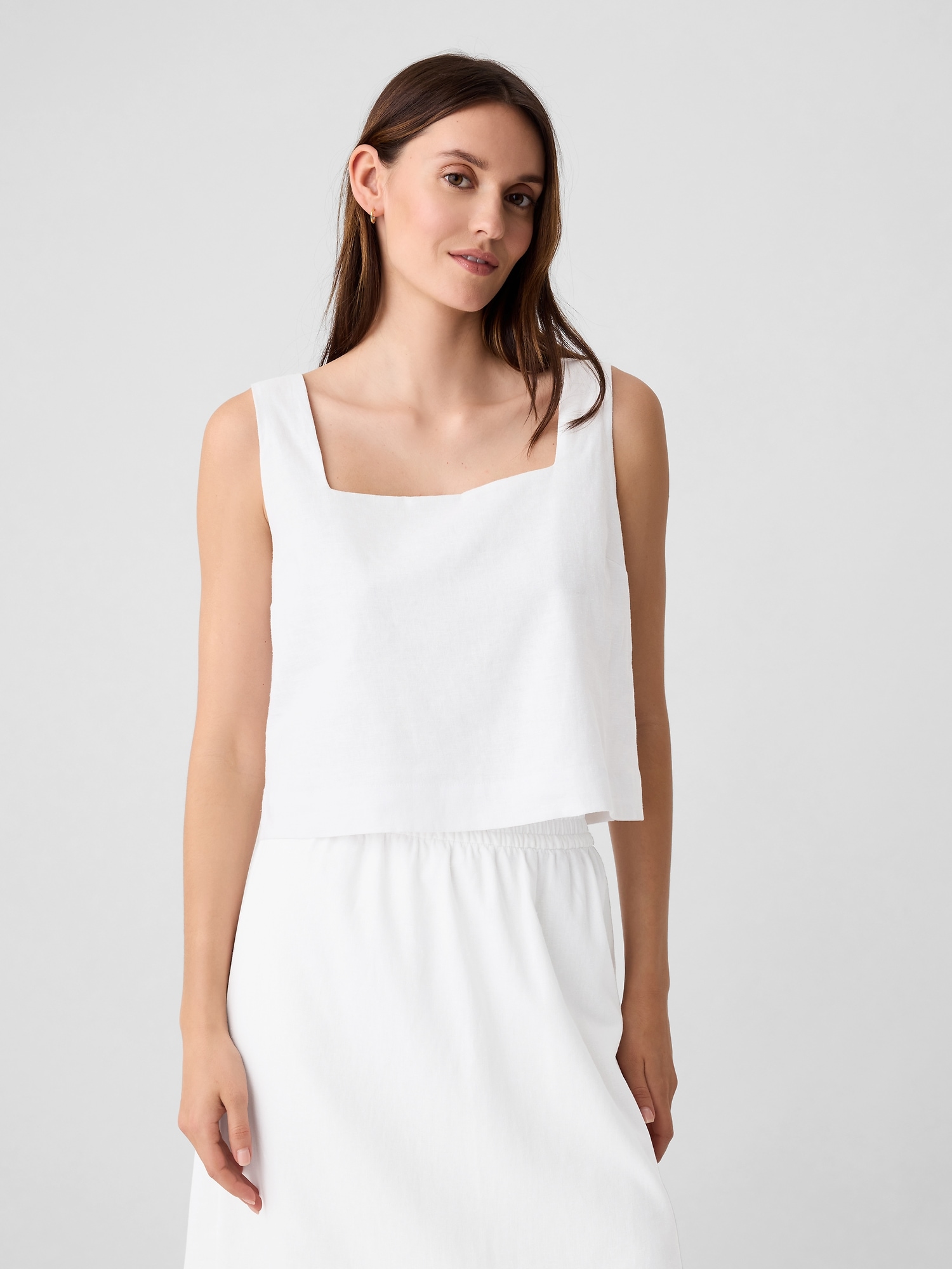 Cropped Linen-Blend Squareneck Tank Top | Gap Factory