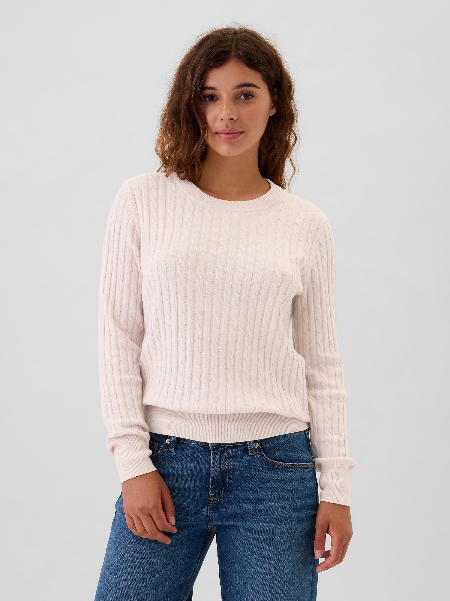 CashSoft Cable Knit Crewneck Sweater Gap Factory