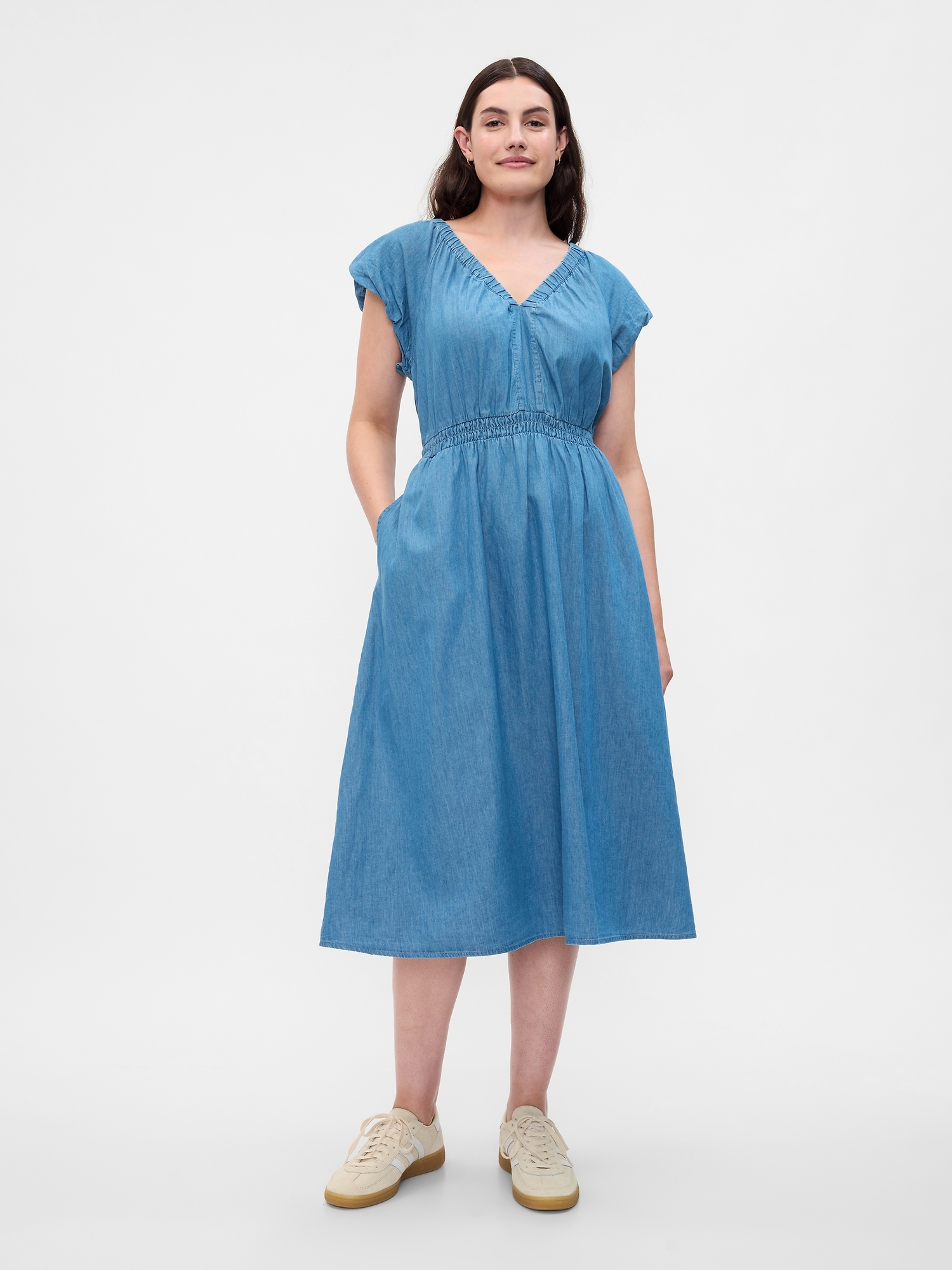 Print Puff Sleeve V Neck Midi Dress Gap Factory