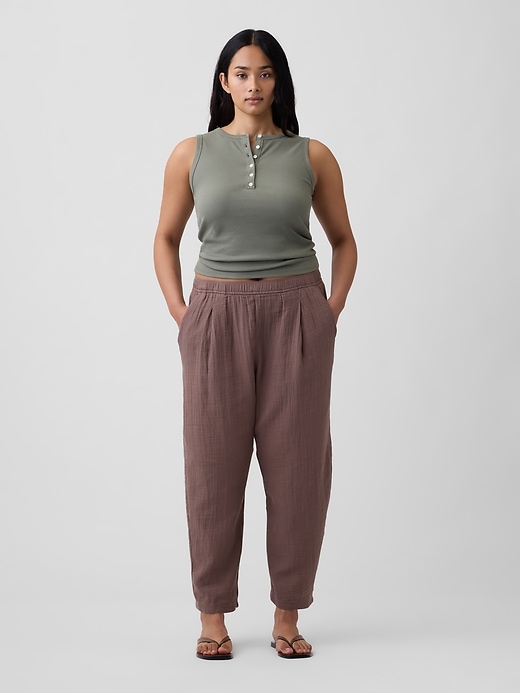 Mid Rise Pull-On Barrel Gauze Pants | Gap Factory